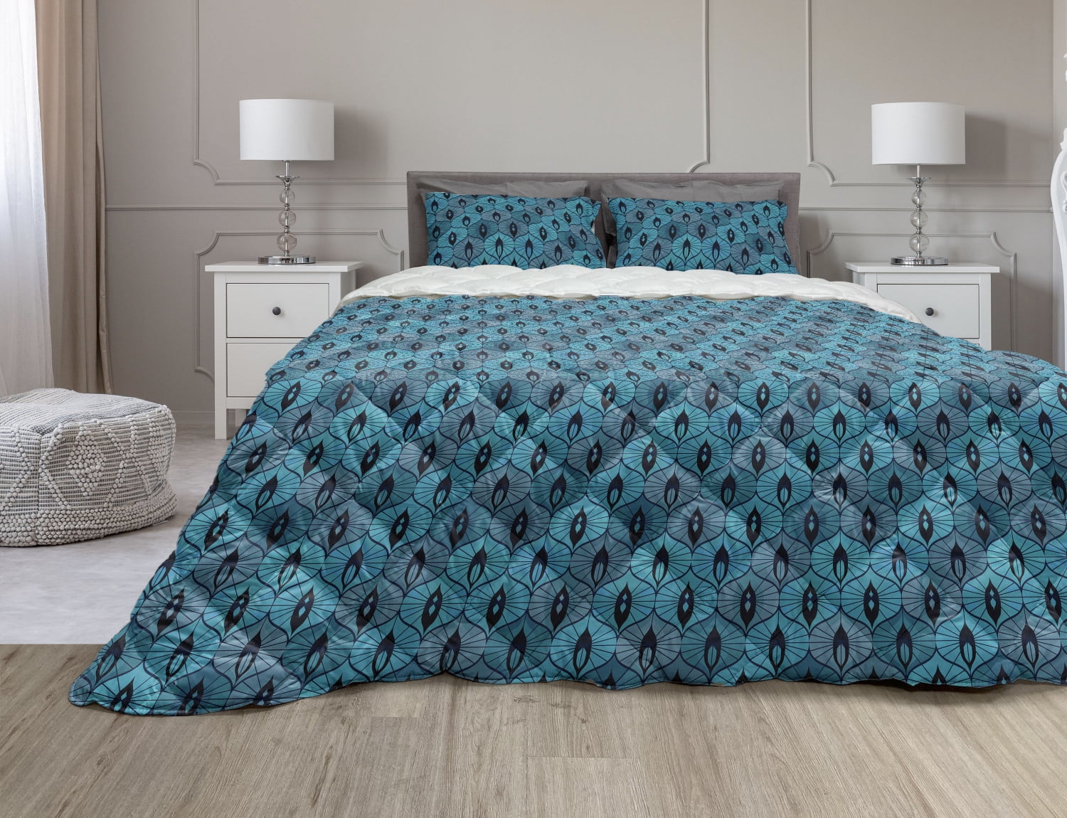 Abstract Comforter & Sham Bedding Set, Snake Inspired Curved Motif ...