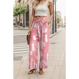 JWD Women's Wide Leg Pants With Pockets High Waist Adjustable Knot ...