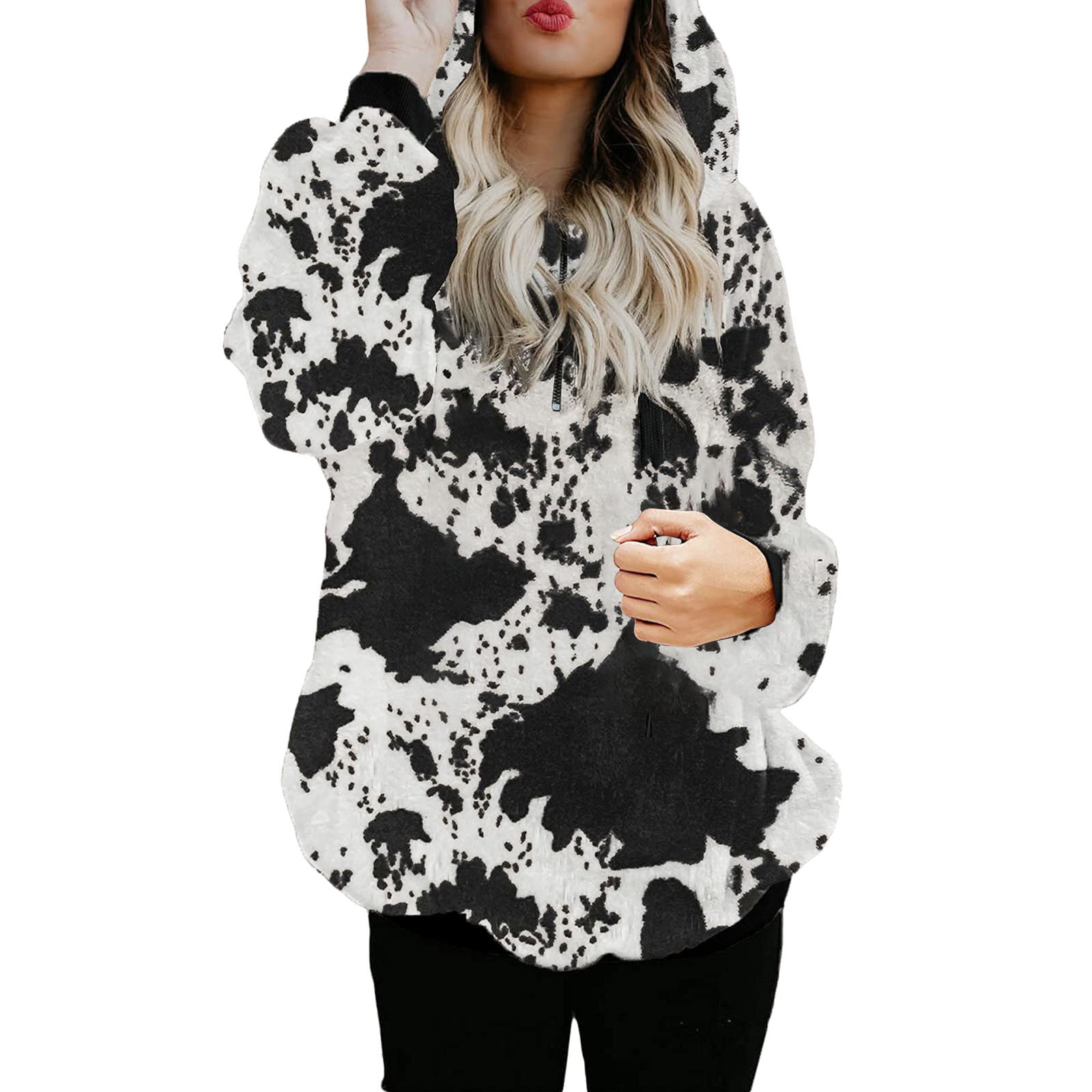 Womens Oversized Sherpa Pullover Hoodie with Pockets Fuzzy Fleece ...