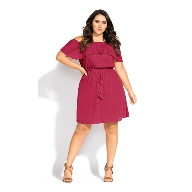 City Chic Women's Plus Size Sun Kissed Dress Elasticated Ruffled Off ...