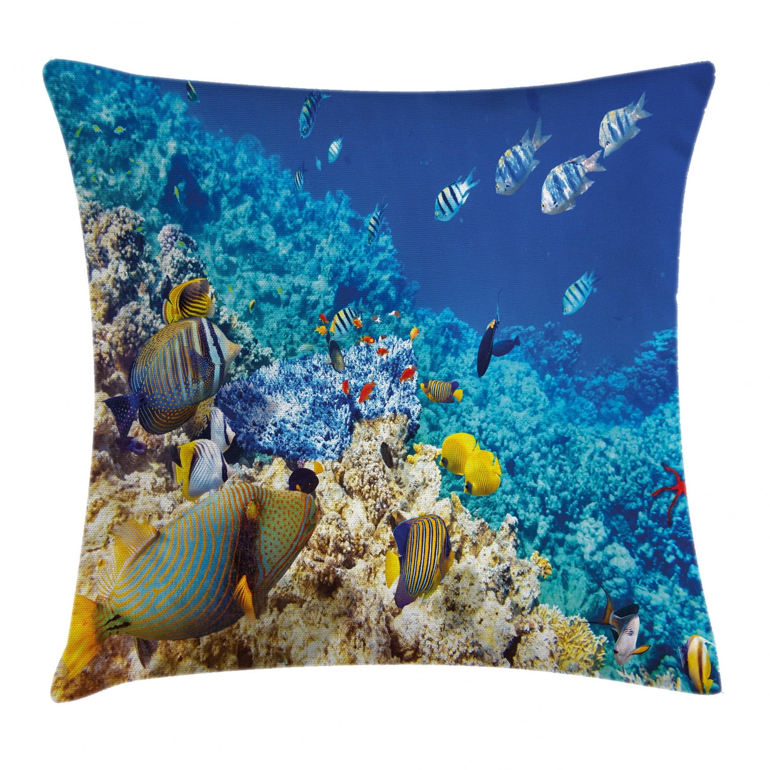 Ocean Decor Throw Pillow Cushion Cover, Barrier Reefs Covered Sea with ...