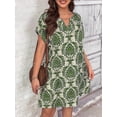 Army Green Allover Damask Print Notched Neck Batwing Sleeve A-Line ...