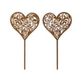 Metal Garden Heart Stakes Set of 2 Rusted Iron Scroll Pattern Lawn and ...