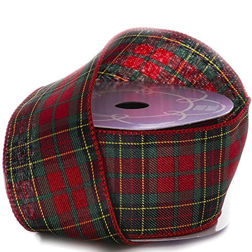 Holiday Wired Christmas Tree Ribbon - 2 1/2" x 10 Yards, Red and Green ...