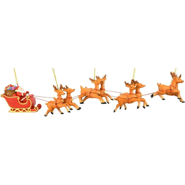Ffycin Large 5 Piece Hand Painted Full Santa's Sleigh and 8 Reindeer ...