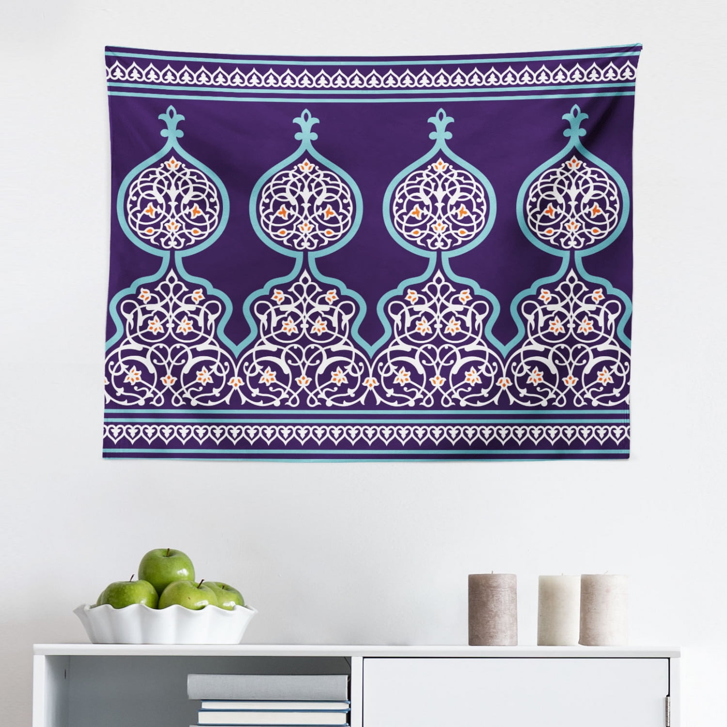 Moroccan Tapestry, Ottoman Folkloric Art Inspired Abstract Aged Middle ...