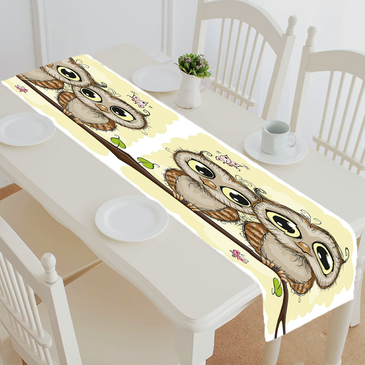 ABPHQTO Greeting Card With Two Cute Cartoon Owls Table Runner Placemat ...