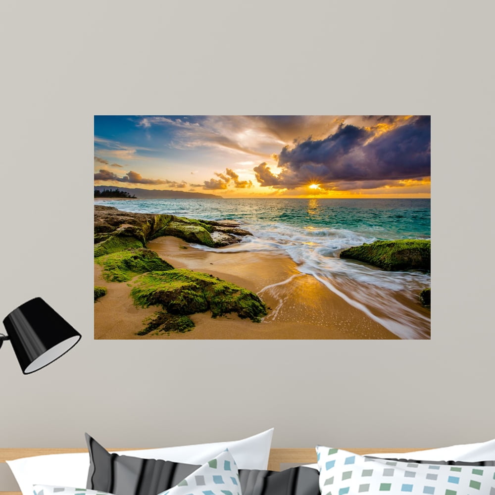 Beautiful Hawaiian Sunset Wall Mural Decal Sticker, Wallmonkeys Peel ...