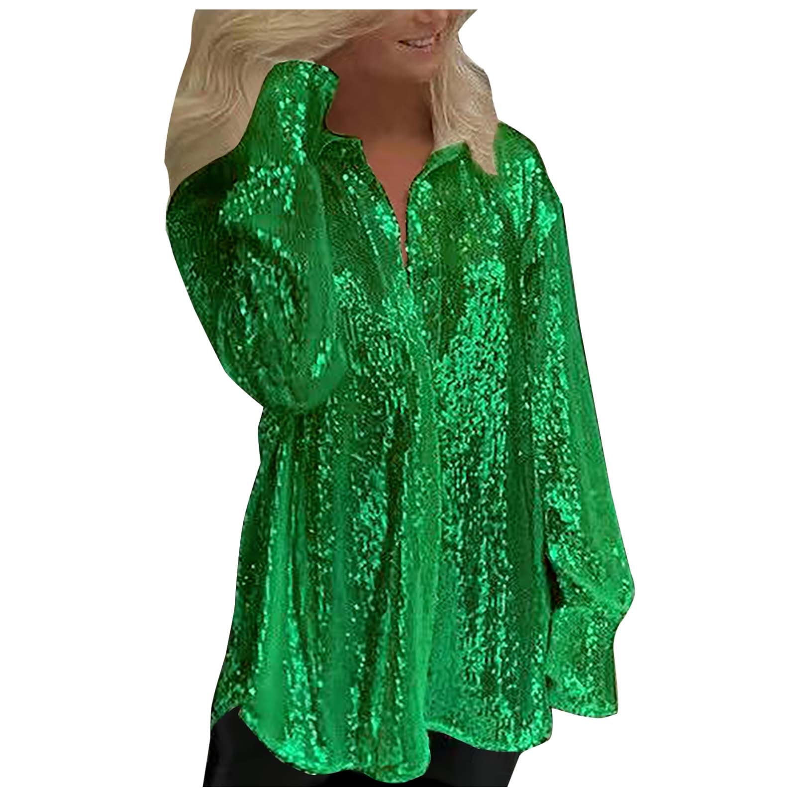 Sequin Blouses for Women V Neck Sequin Blouse Long Sleeve Loose Glitter ...