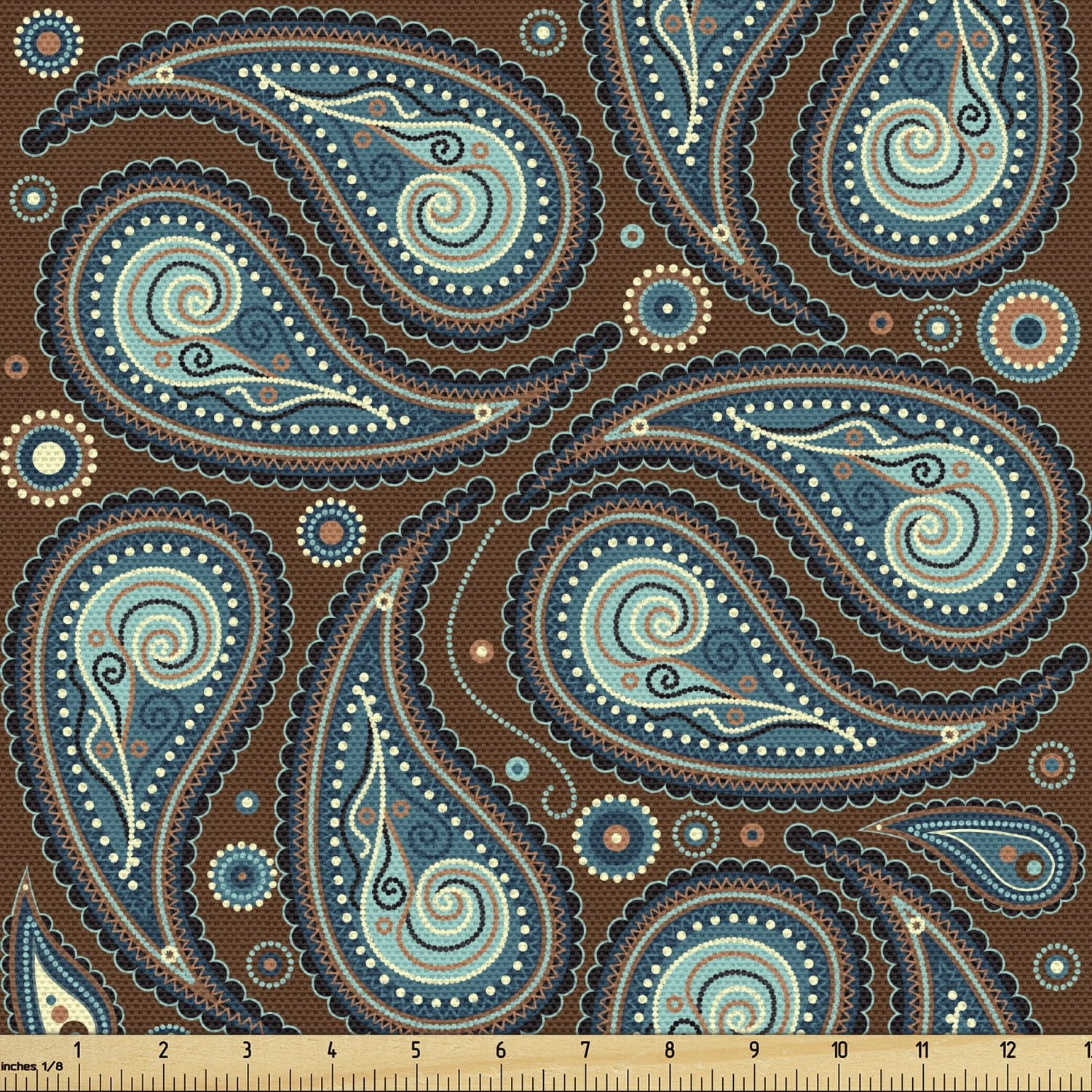 Turquoise And Brown Paisley Fabric