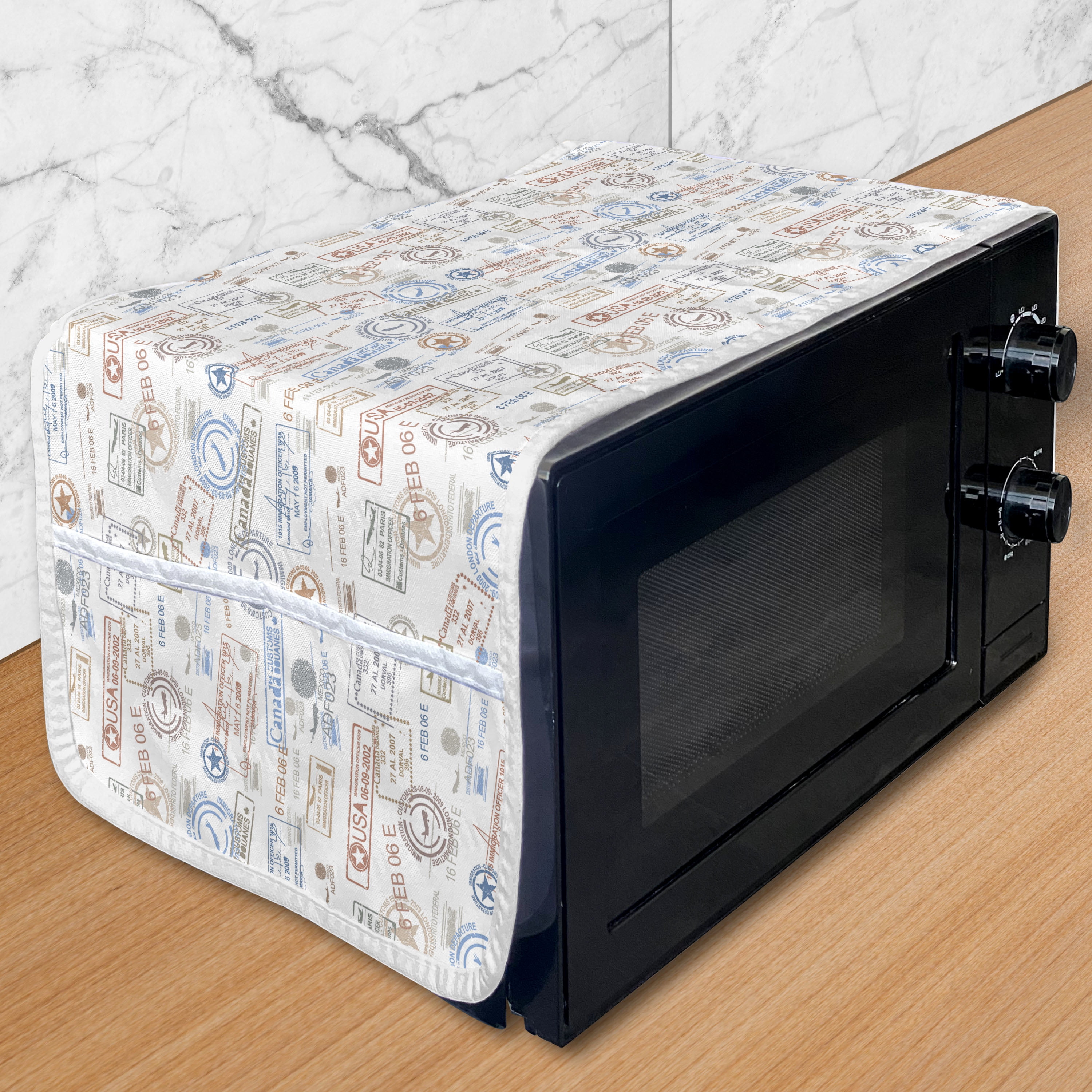 Travel Microwave Oven Cover, Vintage Old Rubber Stamps Tourist Passport ...