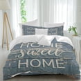 4 Piece Duvet Cover Set Queen, Rustic Wood Grain Sweet Home Text Soft ...