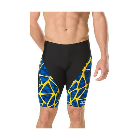 Speedo Men's Caged Out Jammer Endurance+ Swimsuit, 26, Sapphire/Gold ...