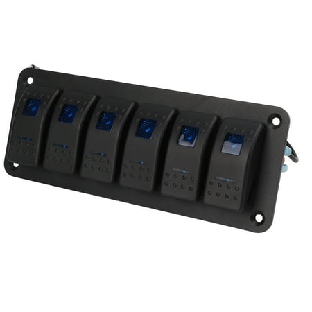 6 Gang Rocker Switch, IP65 Waterproof Blue Backlit Antiglare Safe Use ...