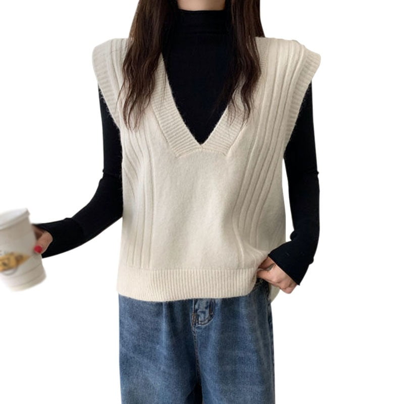 Women'S Knitted Vest Women Knitted Sweater Vest Fashion Solid Color ...