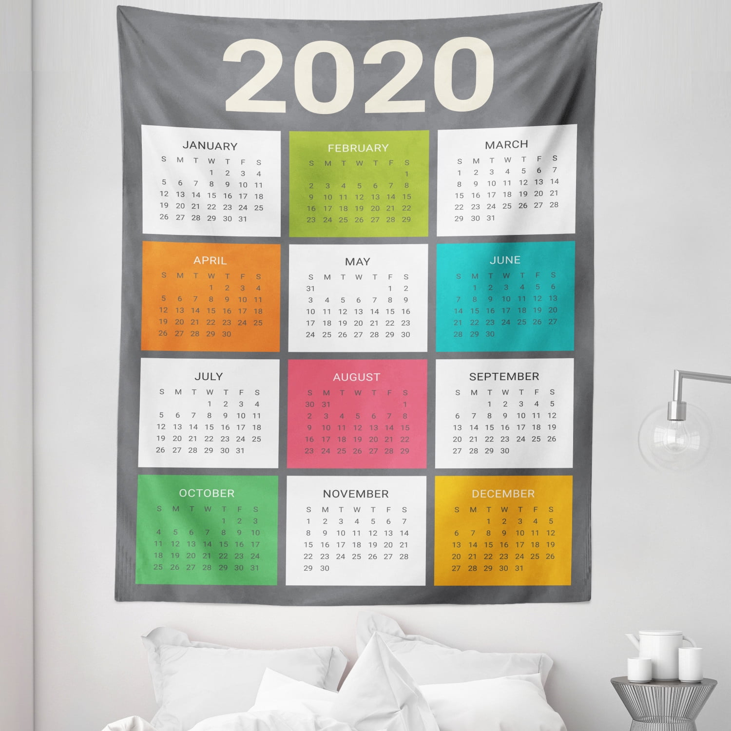 Calendar 2020 Tapestry, Modern Year Plan Months in Various Colored ...