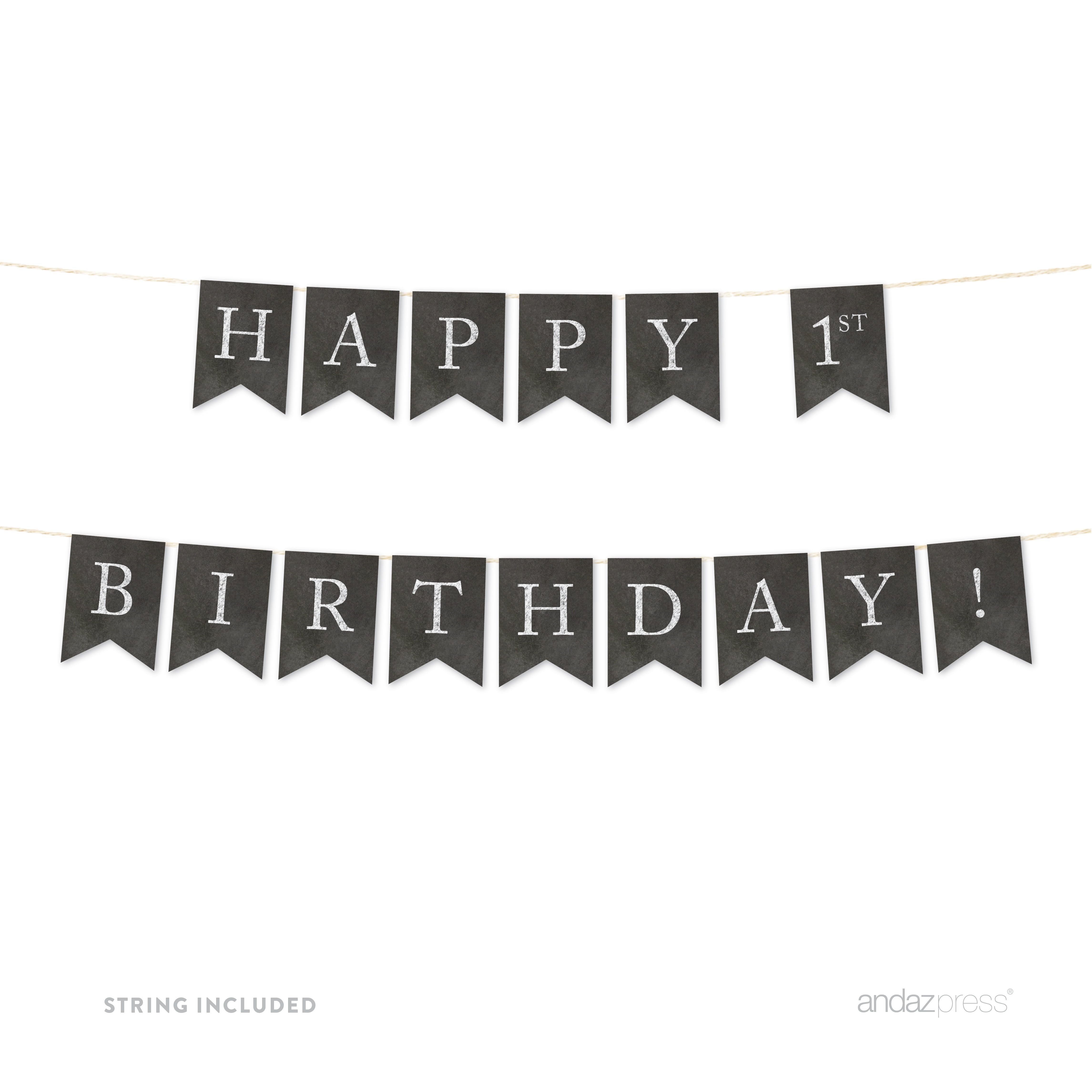 Happy 1st Birthday! Vintage Chalkboard Pennant Party Banner - Walmart.com