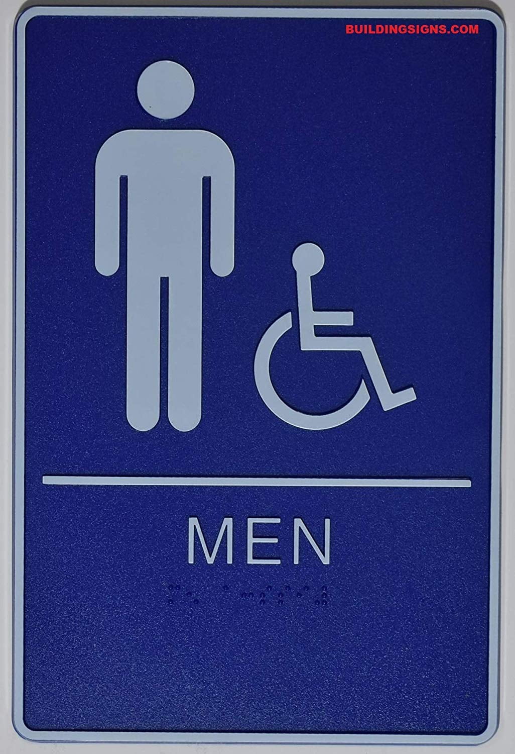 Men Accessible Restroom Sign with Braille and Double Sided Tap (Blue ...