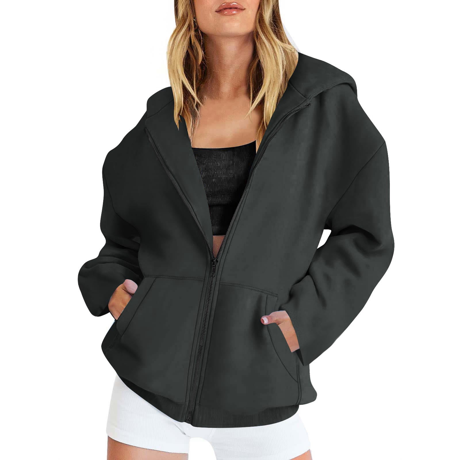 Click here for Amzcrzy Hoodies For Women Casual Solid Color Zip U... prices