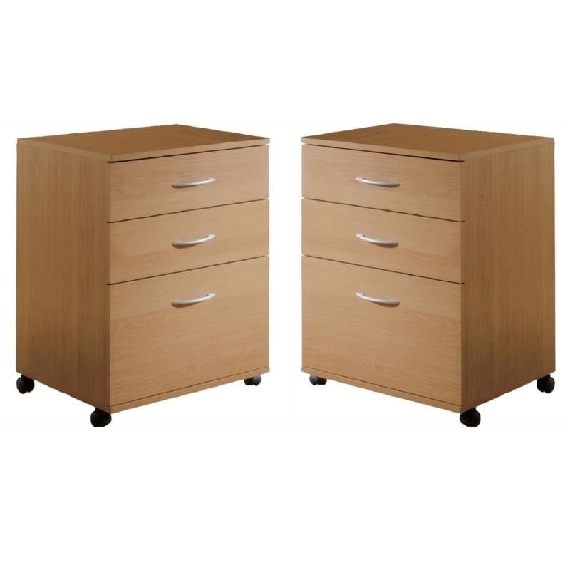 Home Square Mobile Filing Cabinet 3-Drawer in Natural Maple - Set of 2 ...