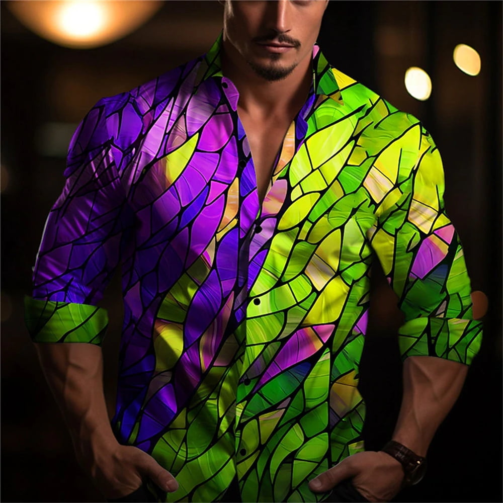Camisa abstracta de manga larga para hombre, diseño colorido, informal ...