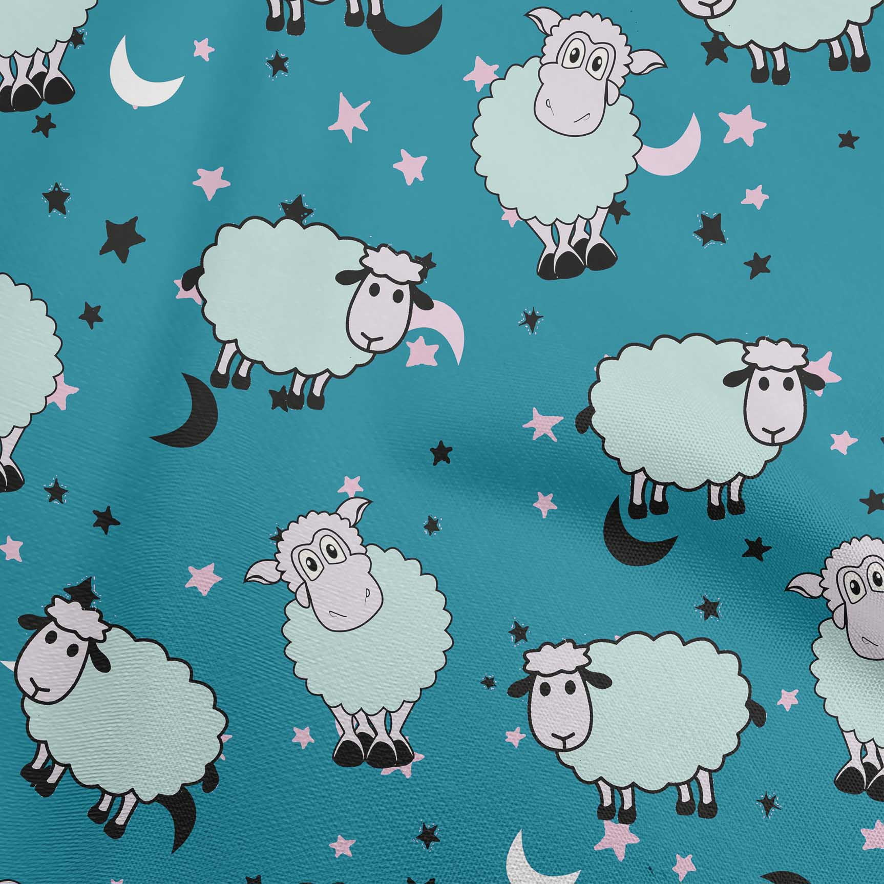 oneOone Silk Tabby Dark Teal Green Fabric Kids Sheep Sewing Fabric By ...