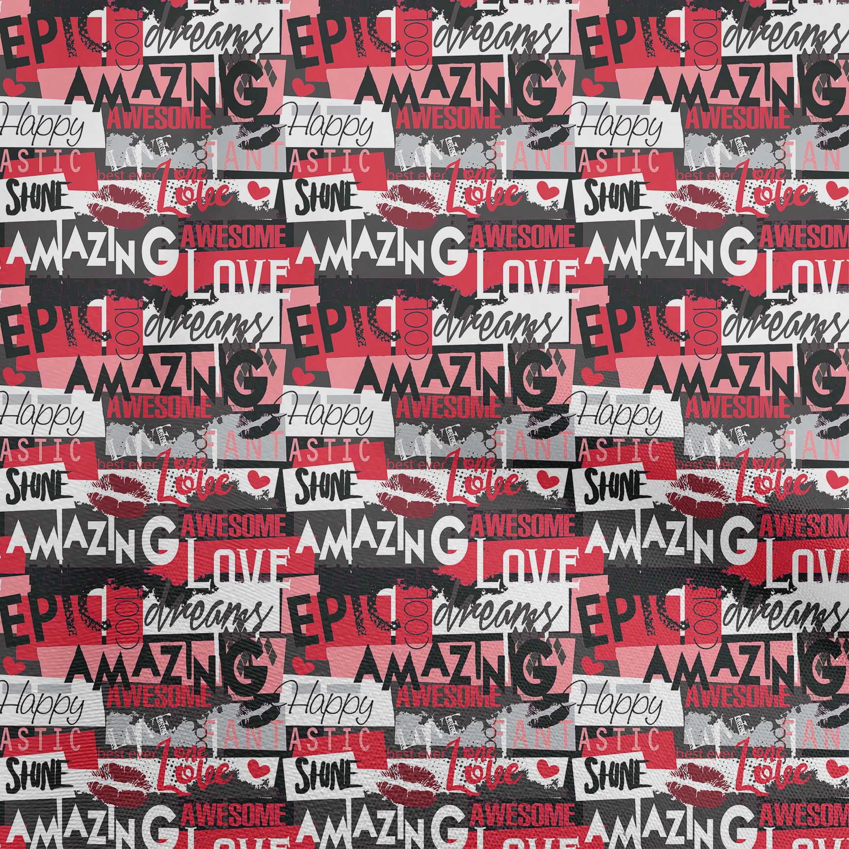 oneOone Cotton Poplin Red Fabric Writing Font Sewing Material Print ...