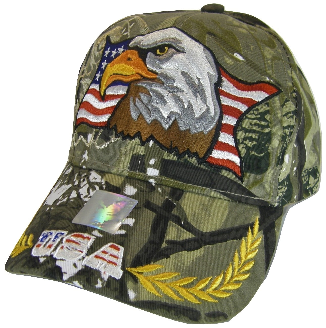 Men's Patriotic Large Eagle USA Adjustable Baseball Cap (Hunting Camo ...
