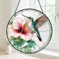 Botanical Hummingbird Stained Glass Suncatcher, Round Window Hanging ...