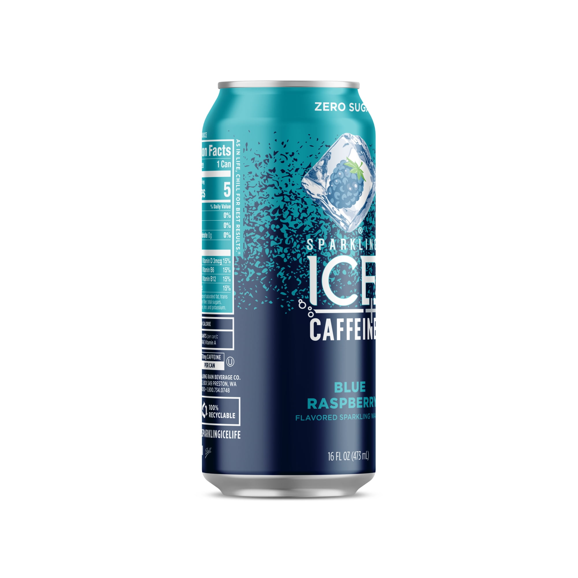 Sparkling Ice® +Caffeine Naturally Flavored Sparkling Water, Blue Raspberry 16 Fl Oz