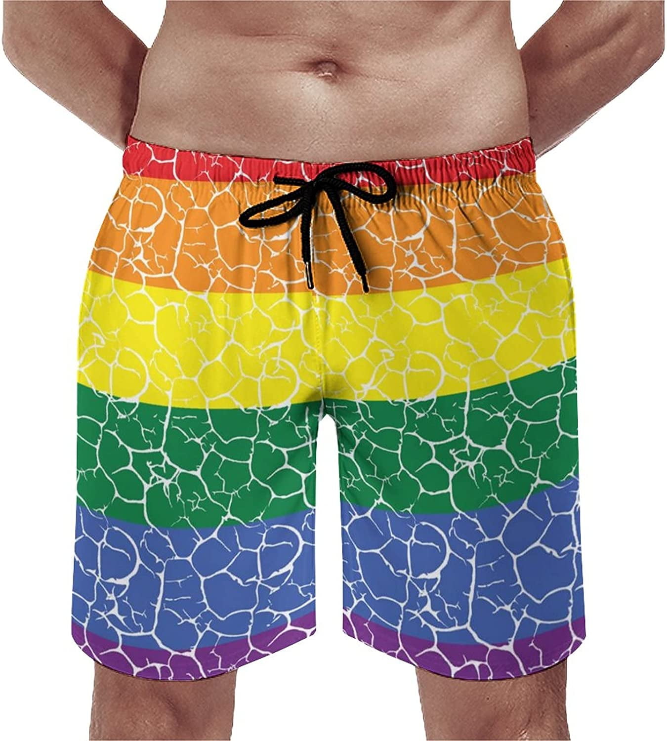 Men's Grunge-Gay-Pride-Flag-Crack Swim Trunks Quick Dry Bathing Suit ...