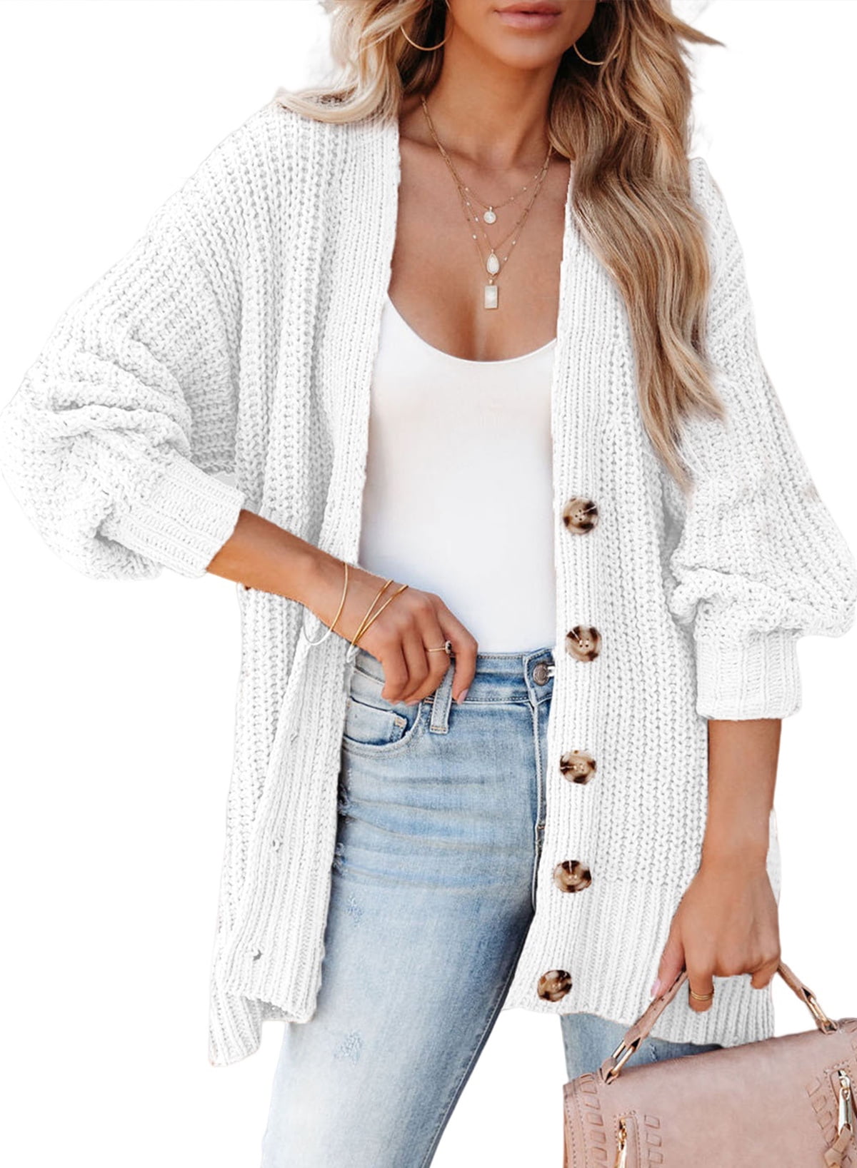 Aleumdr Womens Sweaters Cardigans Long Sleeve Open Front Knit Button ...