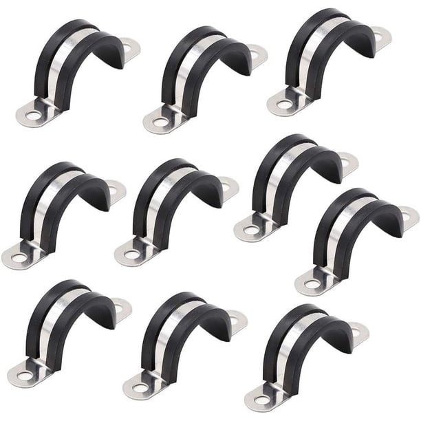 nipocaio 10 Pieces 25mm U-Pipe Clips with Rubber Cushioned Cable Clamp ...