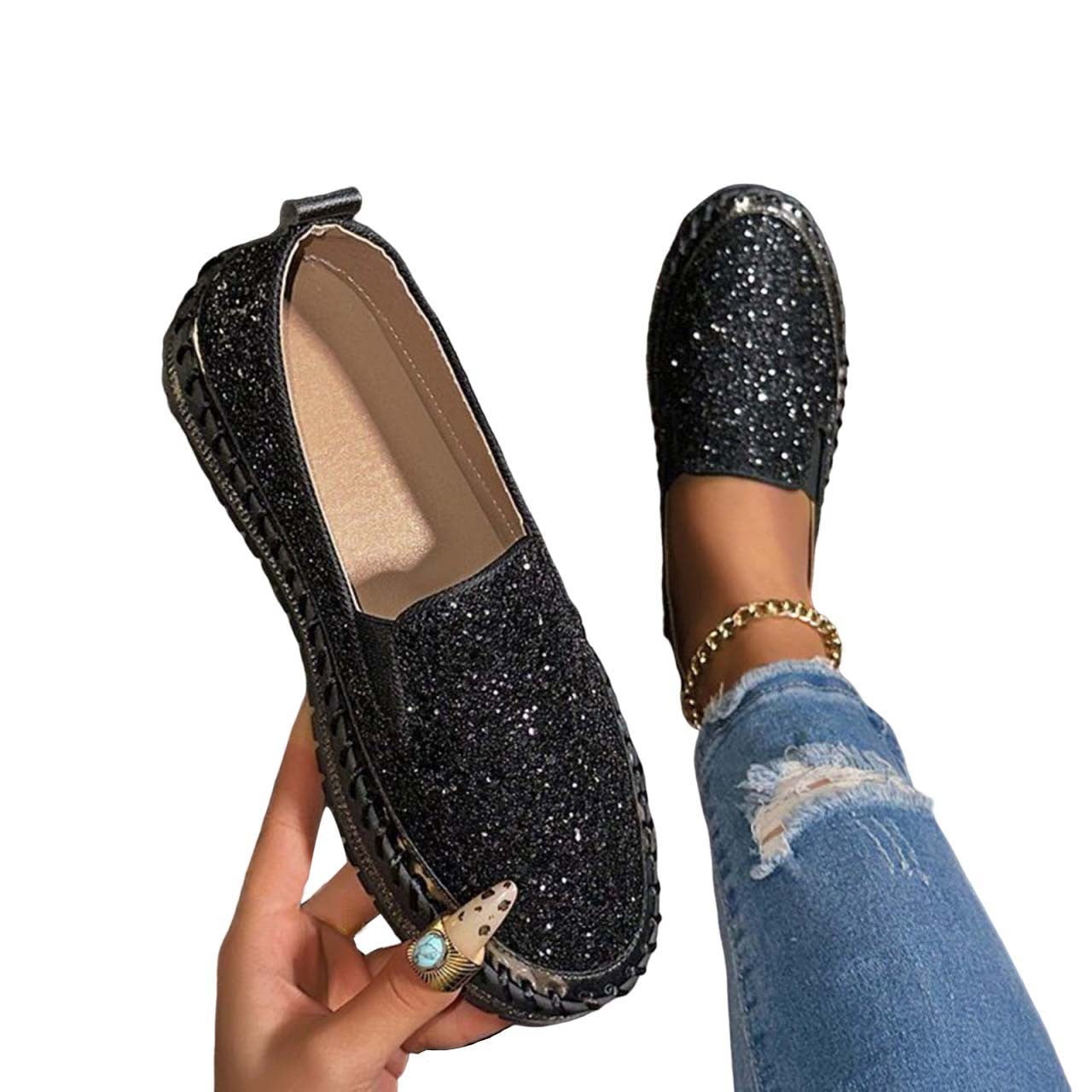 Click here for Hinvhai Womens Rhinestones Glitter Slip On Sneaker... prices