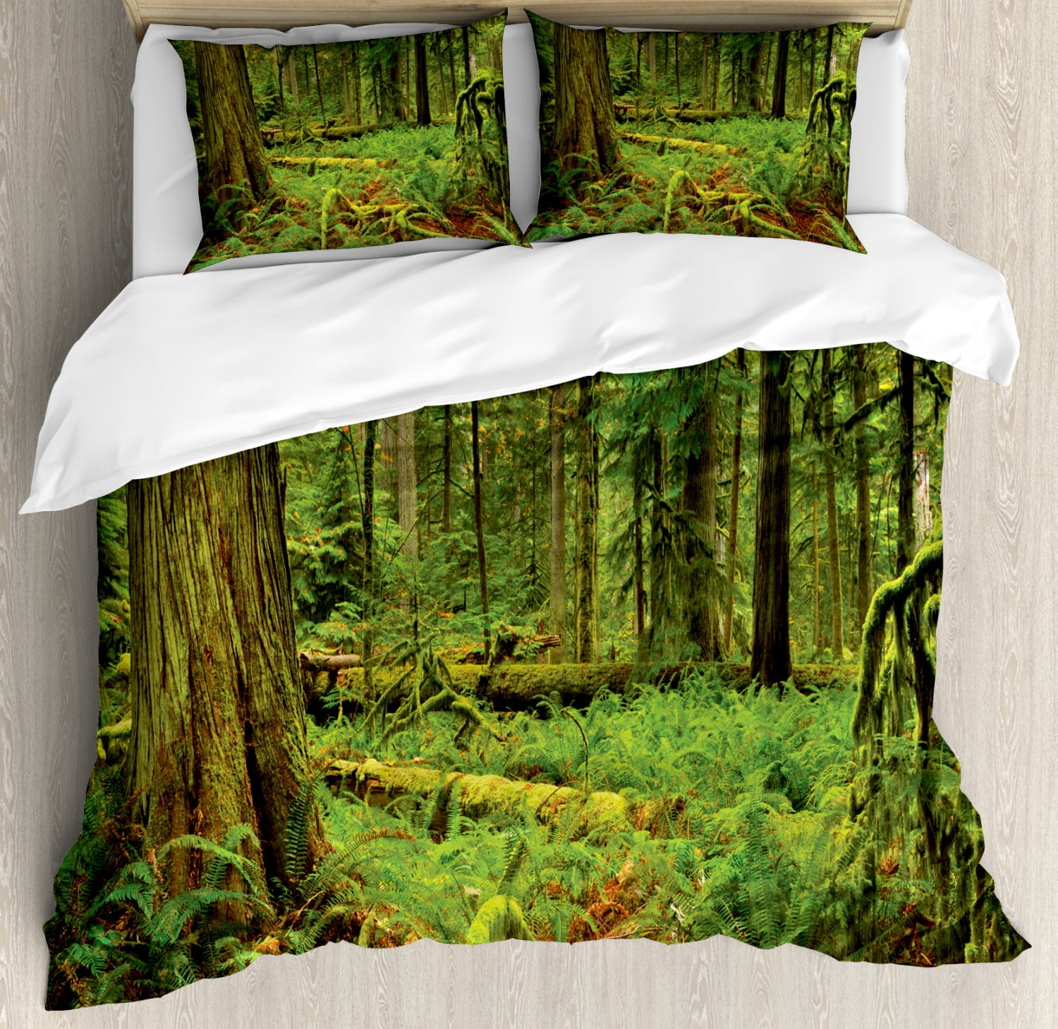 Tree Duvet Cover Set King Size, Idyllic Lush Rainforest in Canadian ...