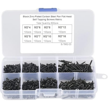 800pcs M2 Cross Recessed Countersunk Head Black Carbon Steel Self ...