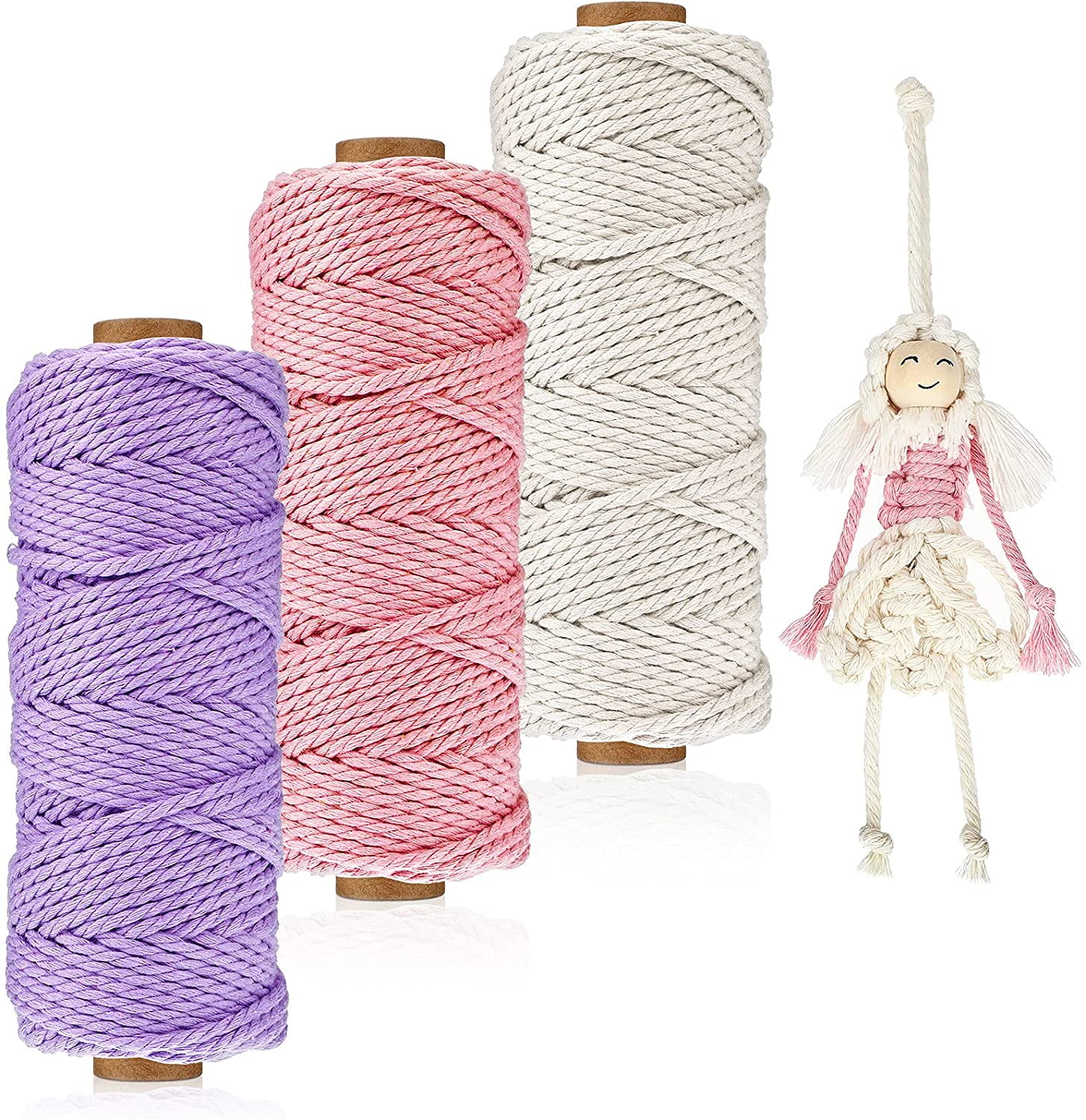3 Rolls Macrame Cord 4 mm x 54.7 Yards Natural Twine Cord Colorful ...