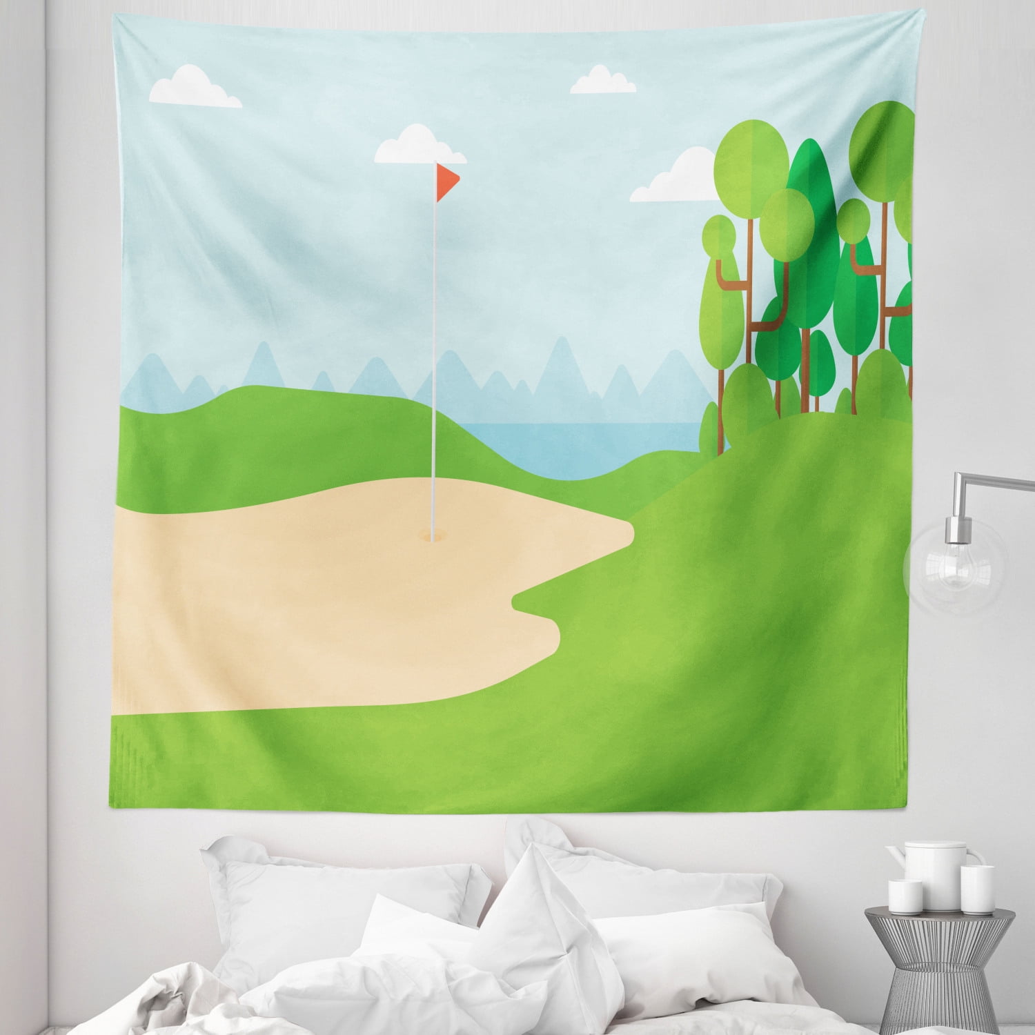 Golf Course Scene Tapestry, Theme of a Hobby Sports Field and Flag with ...