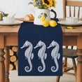 Burlap Table Runner 60 Inches Long, Ocean Life Seahorse Navy Blue Non ...