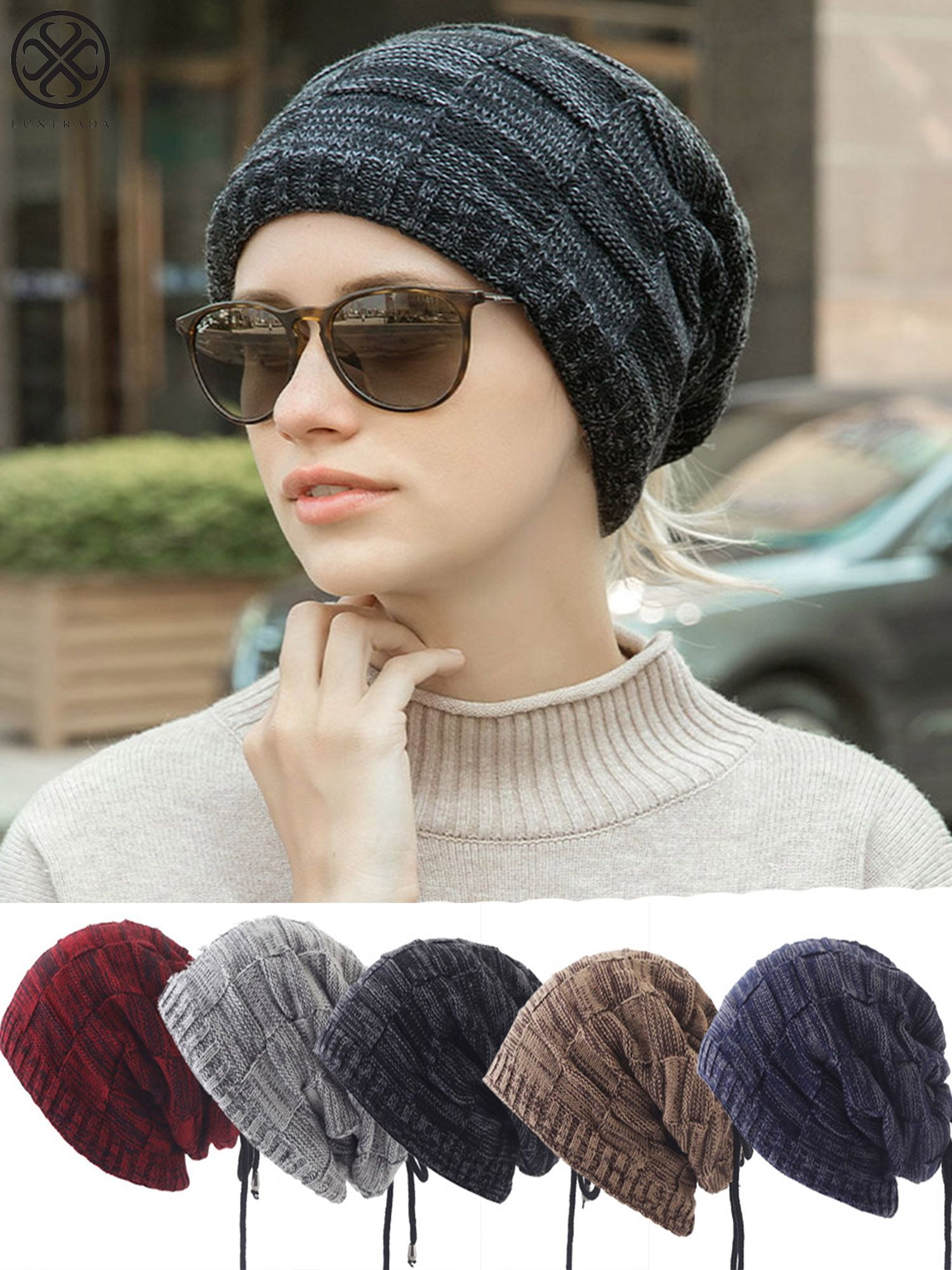 Luxtrada Knitted Scarf Hat Neck Head Warmer Wrap Warm Winter Hats ...