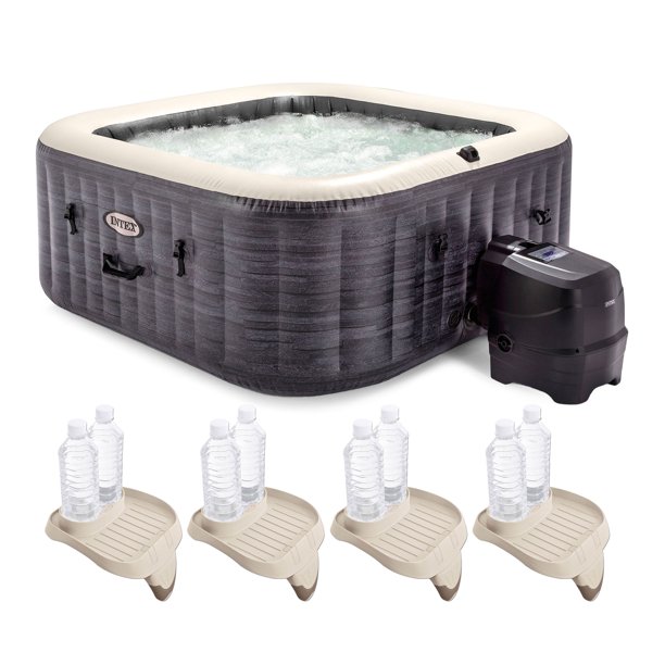 Intex PureSpa Plus Portable Inflatable Spa & Attachable Snack Tray (4 ...