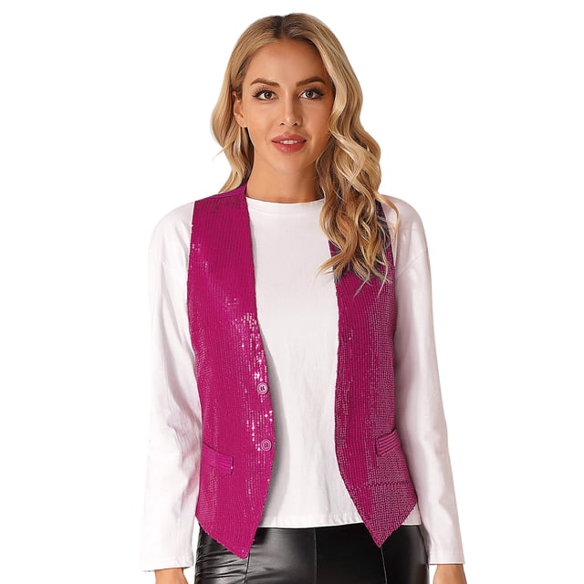 Yartina Women's Glittery Sequin V-neck Vest Asymmetrical Hem Sleeveless ...