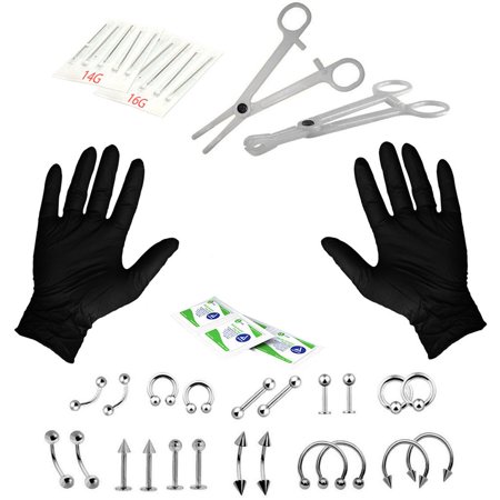 40 Pcs/set Body Piercing Tool Set piercing stud Navel Nasal Earlobe ...