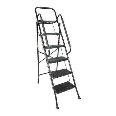 HBTower Folding 5-Step Ladder with Handrails and Tool Tray, Anti-Slip ...