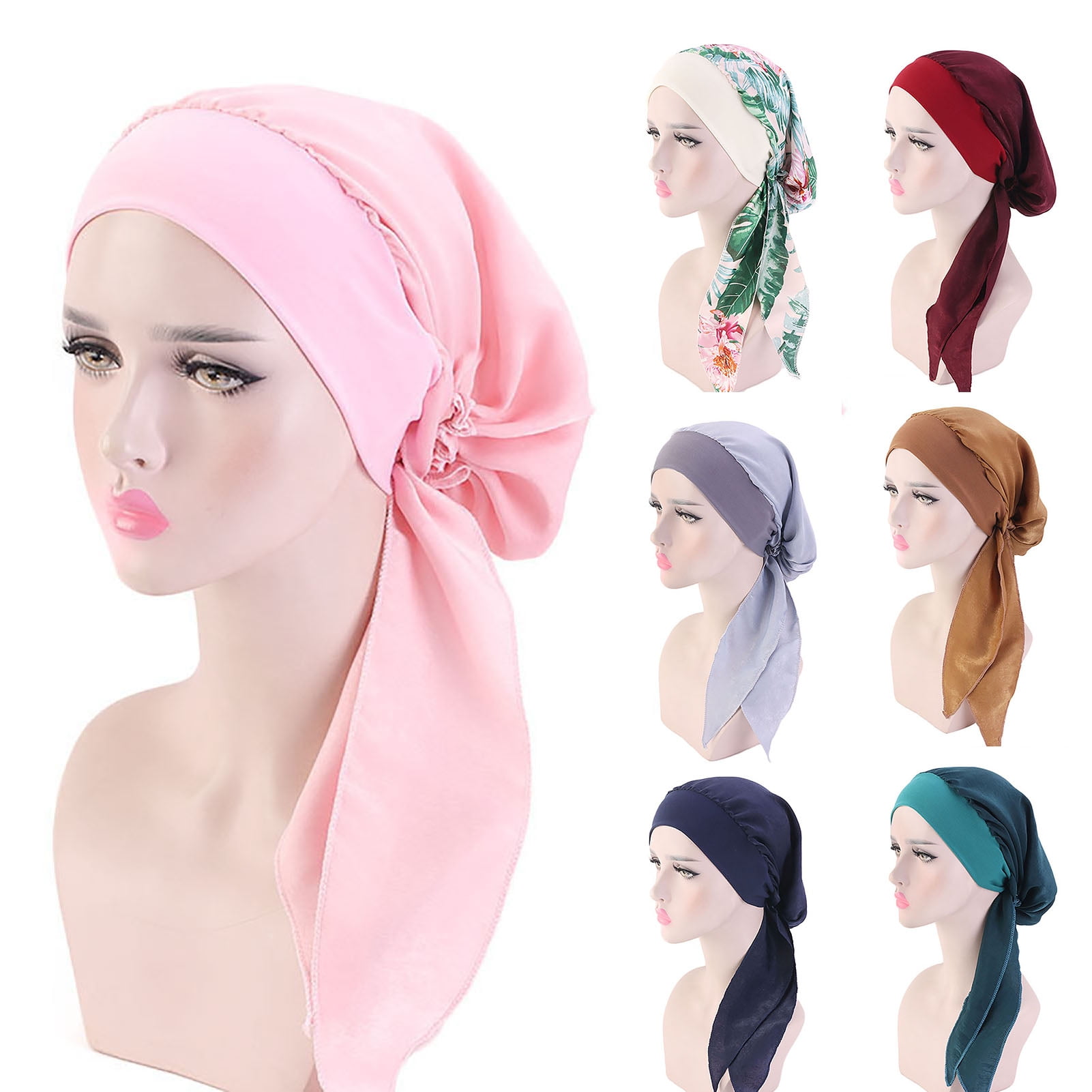 rygai Smooth Headscarf Cap Traditional Imitation Silk Lacing Up Head ...