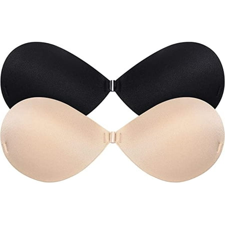 Invisible silicone bra sticker two-piece set (black and skin tone ...
