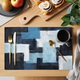 Abstract Blue Cotton Linen Placemats Set of 12, White Black Color Block ...