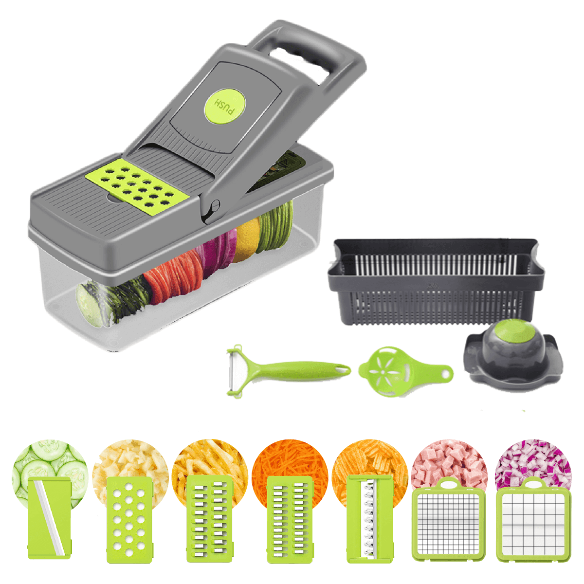 Cortador de verduras manual, picadora de verduras multifuncional, 7 ...