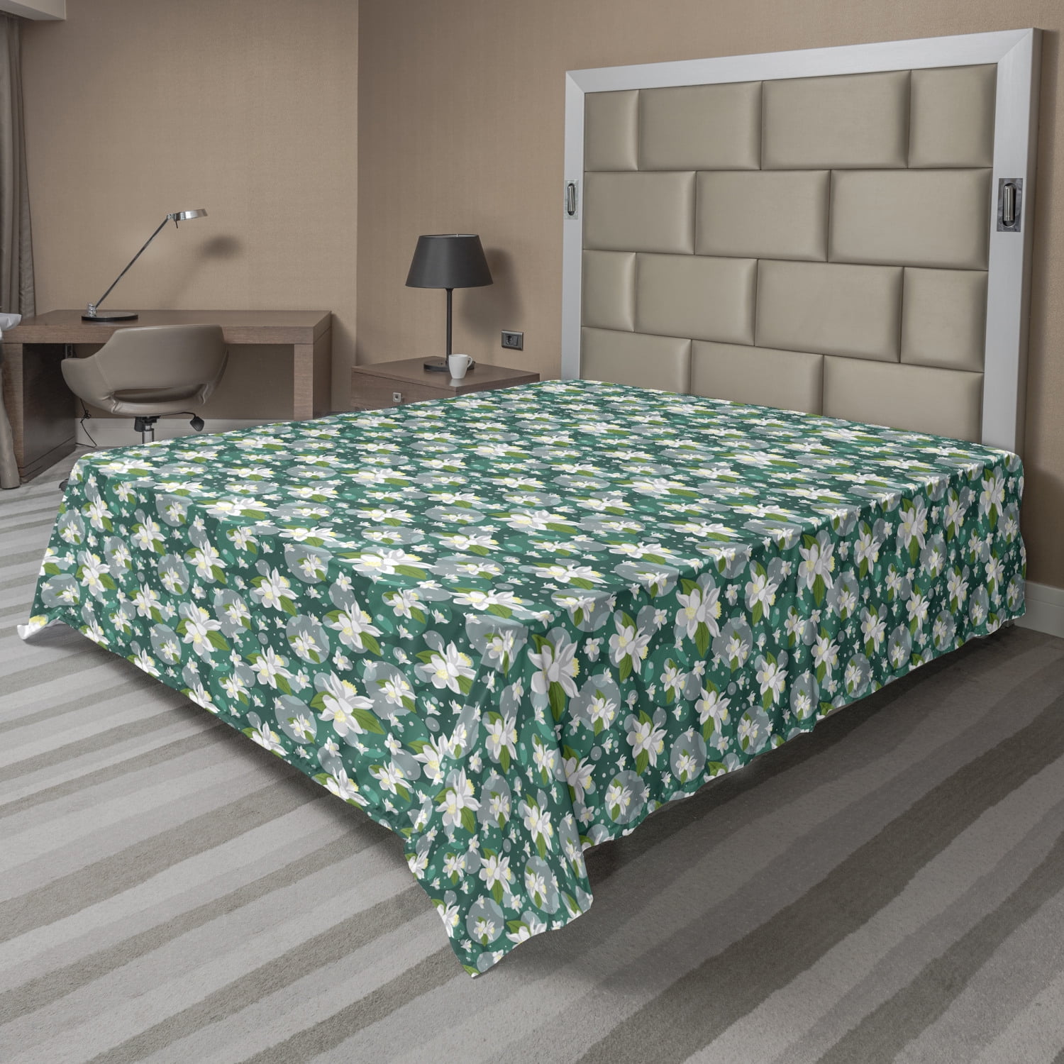 Floral Flat Sheet, Lemon Flowers and Leaves Irregular Rounds, Soft ...