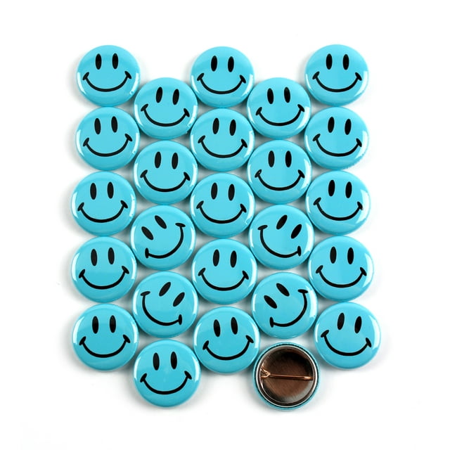 Classic Cyan Smiley Face Pinback Button Badges - 1 Inch - 25 Pack ...